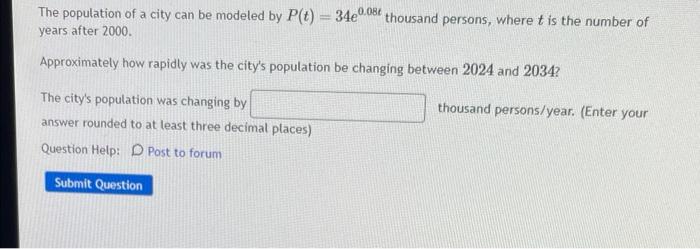 Solved The population of a city can be modeled by | Chegg.com