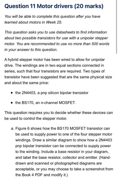 Solved Question 11 Motor drivers (20 marks) You will be able | Chegg.com