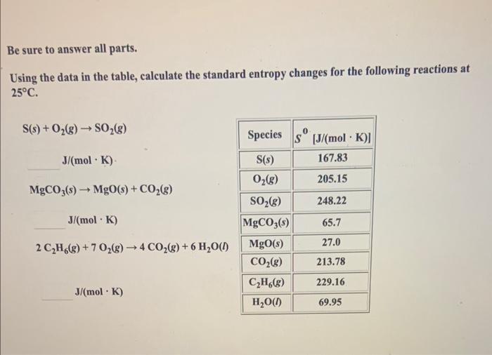 Solved Using the data in the table, calculate the standard | Chegg.com