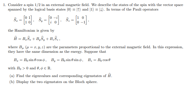 Solved Consider a spin 12 ﻿in an external magnetic field. We | Chegg.com