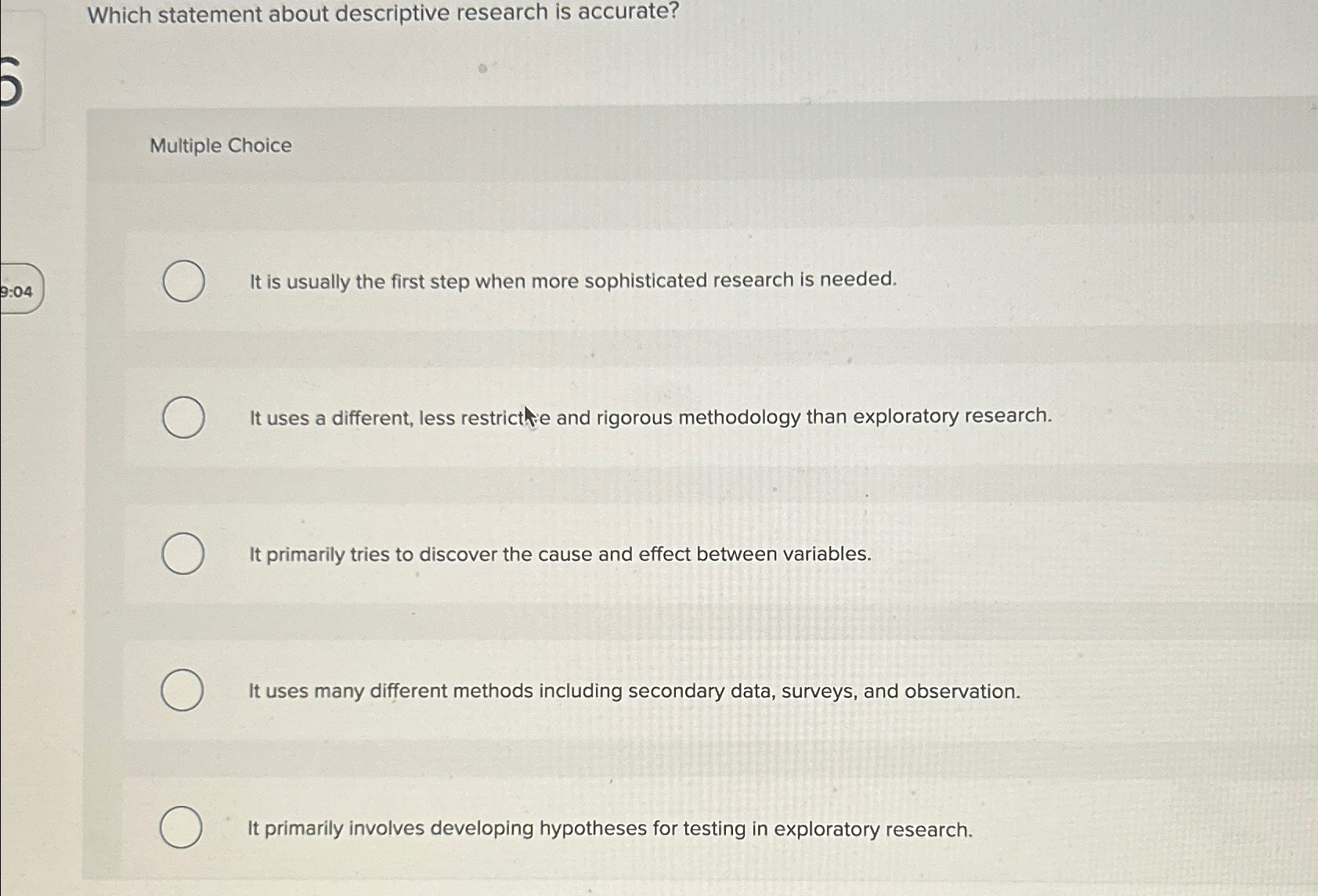 Solved Which statement about descriptive research is | Chegg.com