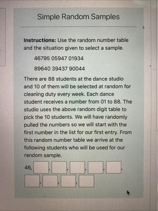 Solved Simple Random Samples Instructions: Use the random | Chegg.com