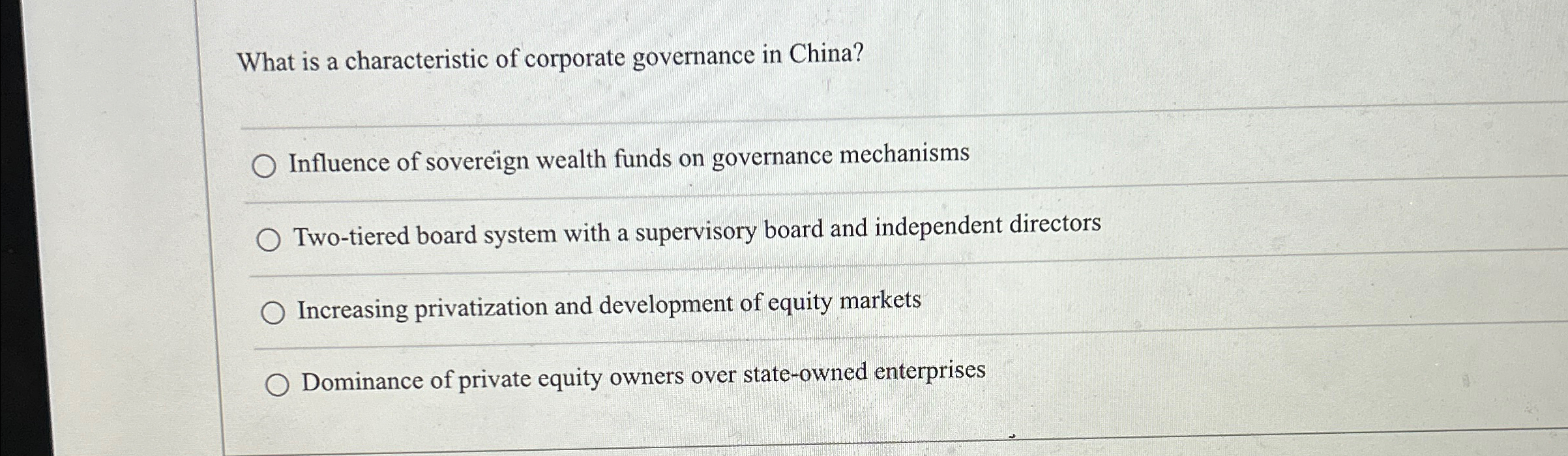 Solved What is a characteristic of corporate governance in | Chegg.com