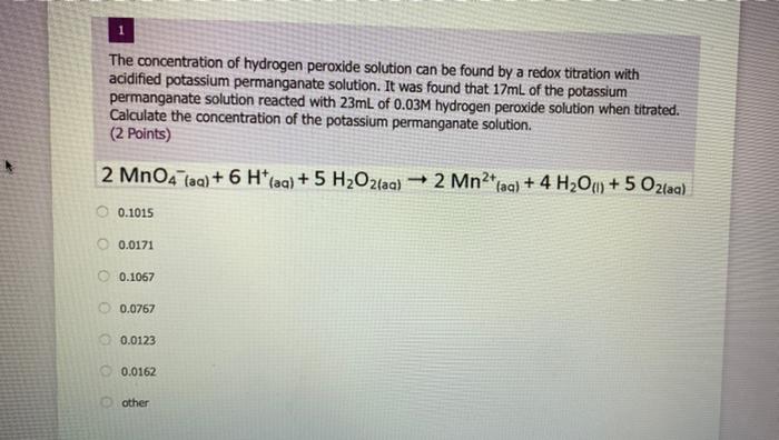 Solved The concentration of hydrogen peroxide solution can | Chegg.com