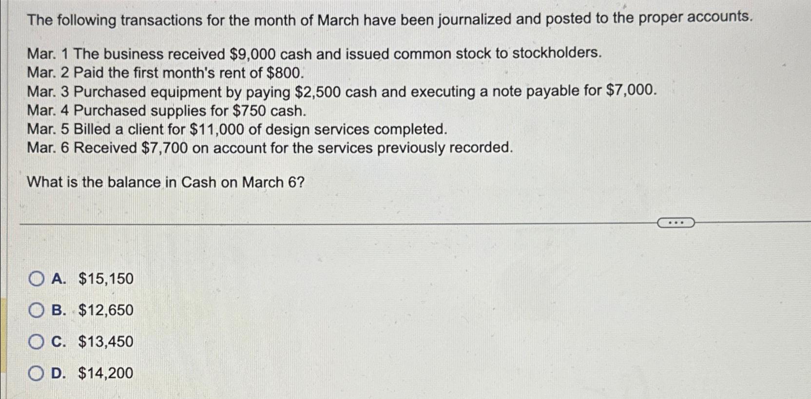 Solved The following transactions for the month of March | Chegg.com