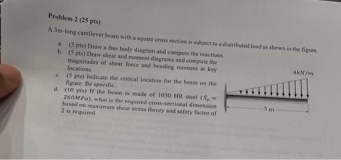 Solved Problem 2 (25 pts) A 3 m-long cantilever beam with a | Chegg.com
