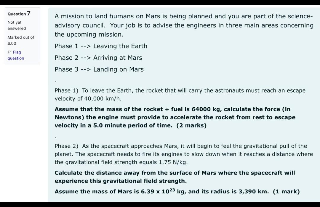 Solved A mission to land humans on Mars is being planned and | Chegg.com