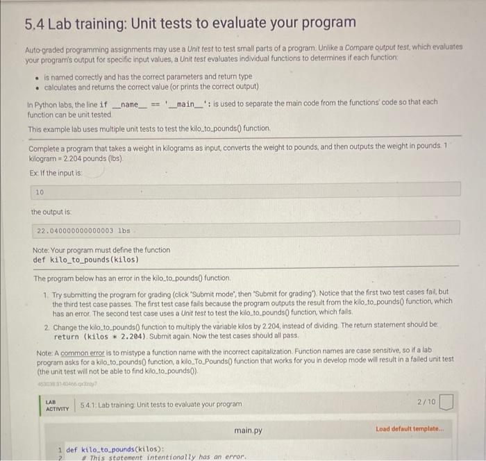 Solved Aufo-graded programming assignments masy use a Unit | Chegg.com