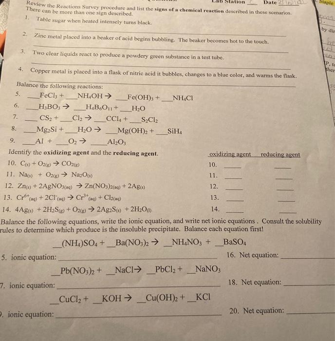 Solved Balance the following reactions: Balance the | Chegg.com