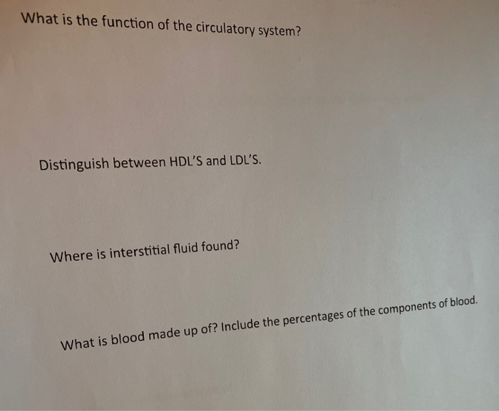 Solved What is the function of the circulatory system?! | Chegg.com