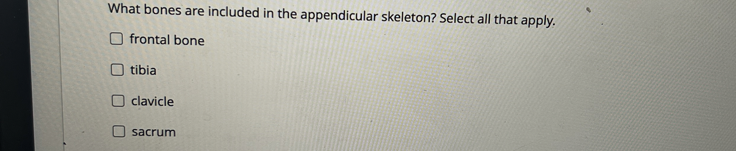Solved What bones are included in the appendicular skeleton? | Chegg.com
