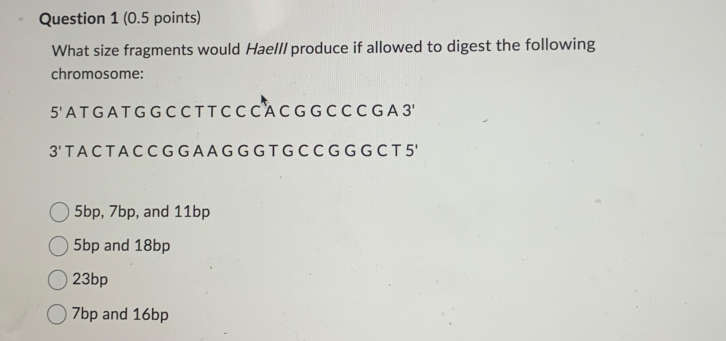 Solved Question 1 (0.5 ﻿points)What size fragments would | Chegg.com