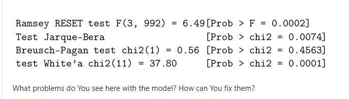 = Ramsey RESET test F(3, 992) = 6.49 [Prob > F = | Chegg.com
