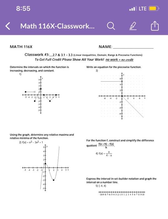 Solved Classwork #3:−2.7&3.1−3.3 (Linear inequalities, | Chegg.com