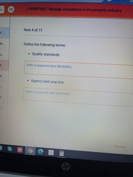 Solved Define the following terms: - Quality standards Enter | Chegg.com