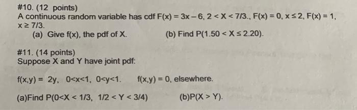 Solved #10. (12 points) A continuous random variable has cdf | Chegg.com