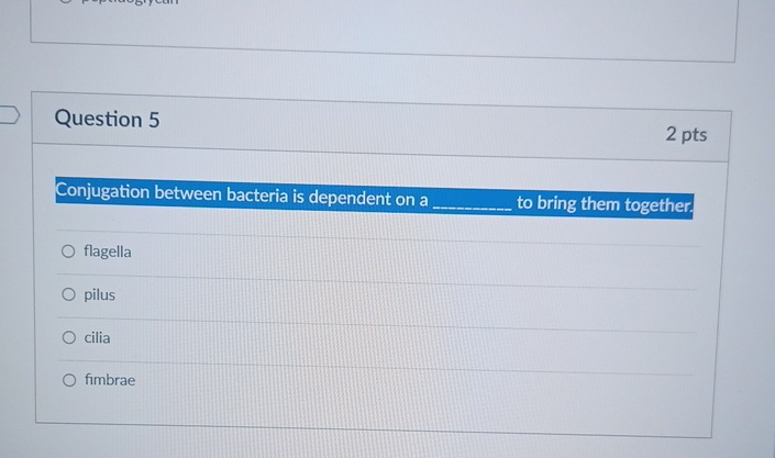 Solved Question 52 ﻿ptsConjugation between bacteria is | Chegg.com
