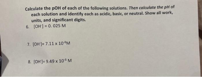 Solved Calculate the pOH of each of the following solutions. | Chegg.com