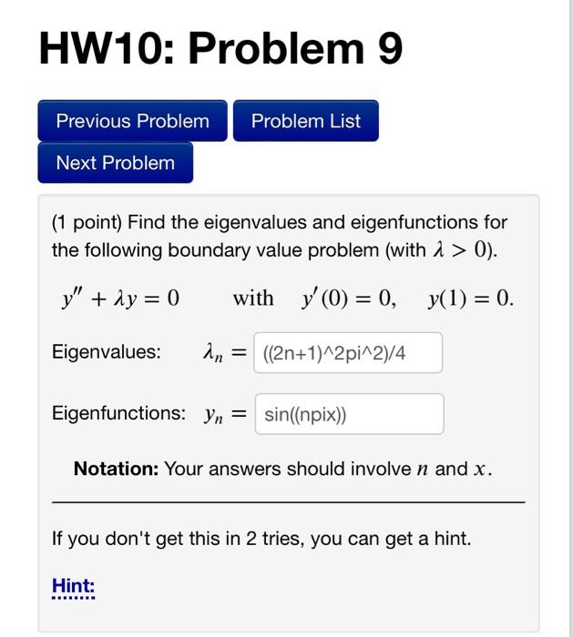 Solved HW10: Problem 9 Previous Problem Problem List Next | Chegg.com