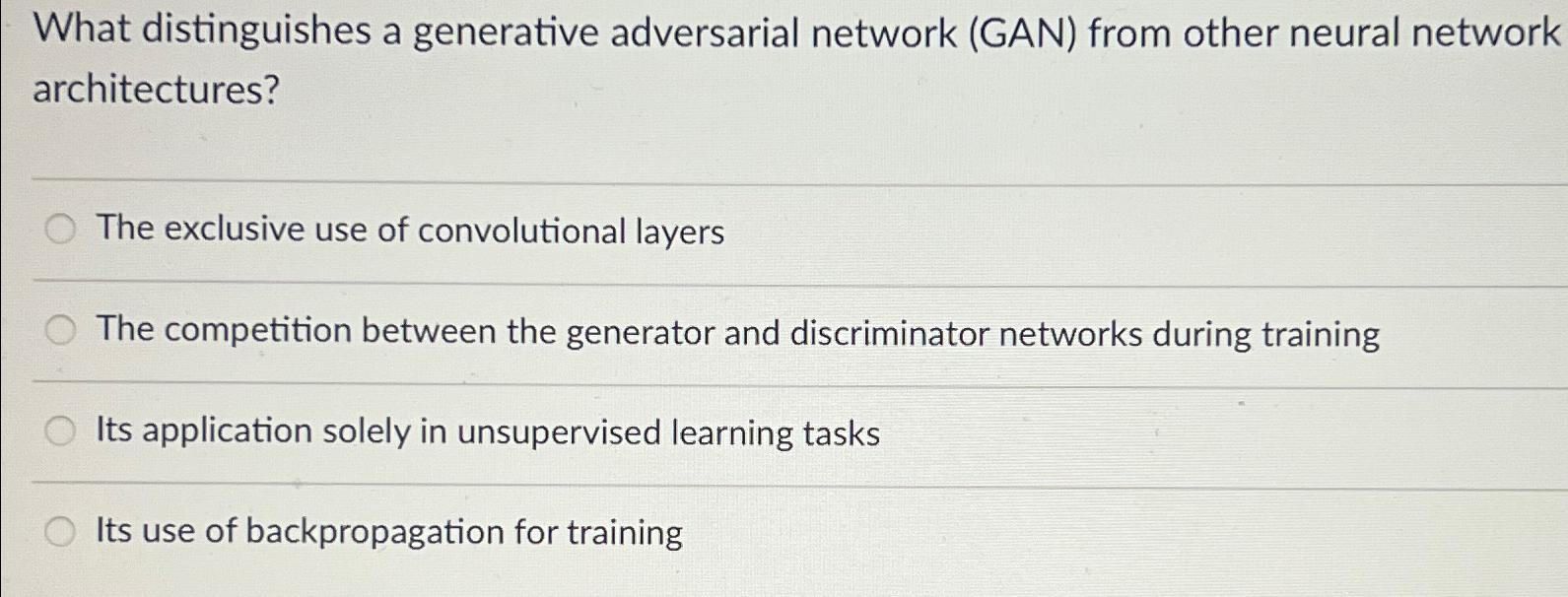 Solved What distinguishes a generative adversarial network | Chegg.com