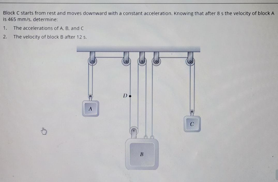 Solved Block C starts from rest and moves downward with a | Chegg.com