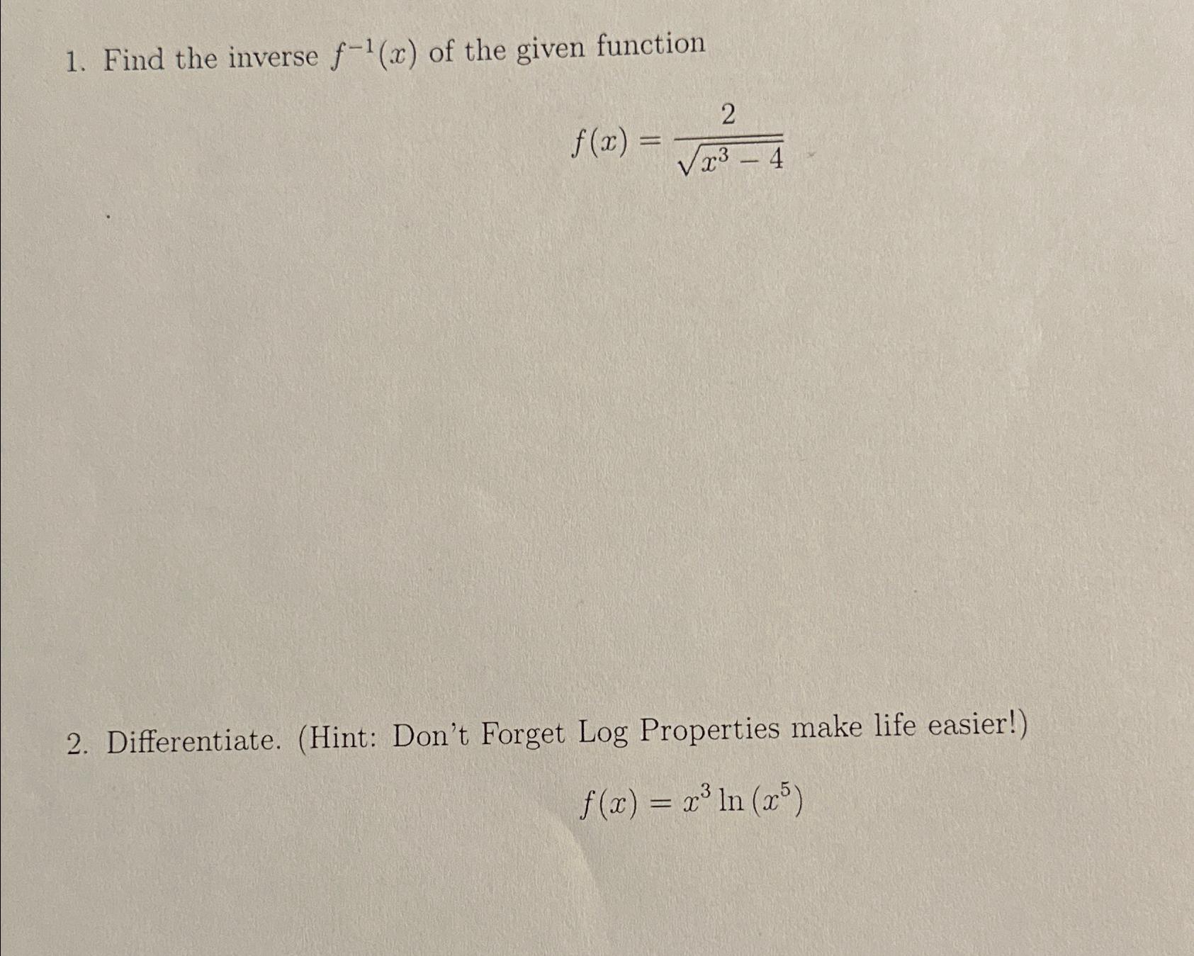 Solved Find the inverse f-1(x) ﻿of the given | Chegg.com