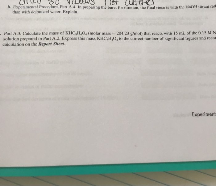 Experiment 9 Prelaboratory Assignment A Volumetric | Chegg.com