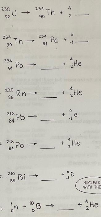 Solved 92238U→90234Th+24−90234Th 91234 Pa+−1091234 | Chegg.com