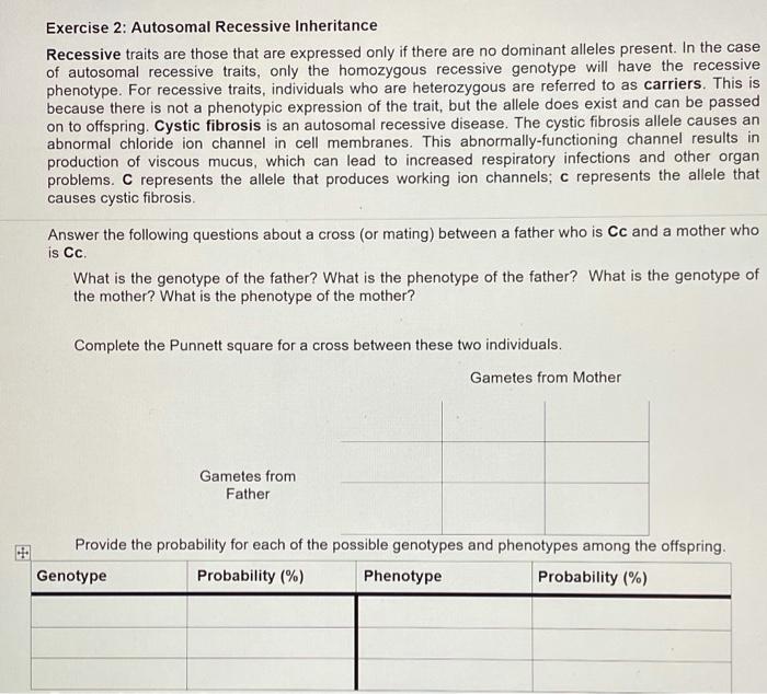 Solved Exercise 2: Autosomal Recessive Inheritance Recessive | Chegg.com