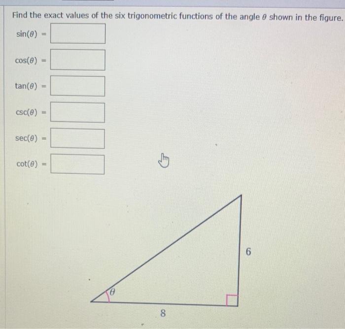 Solved Find the exact values of the six trigonometric | Chegg.com
