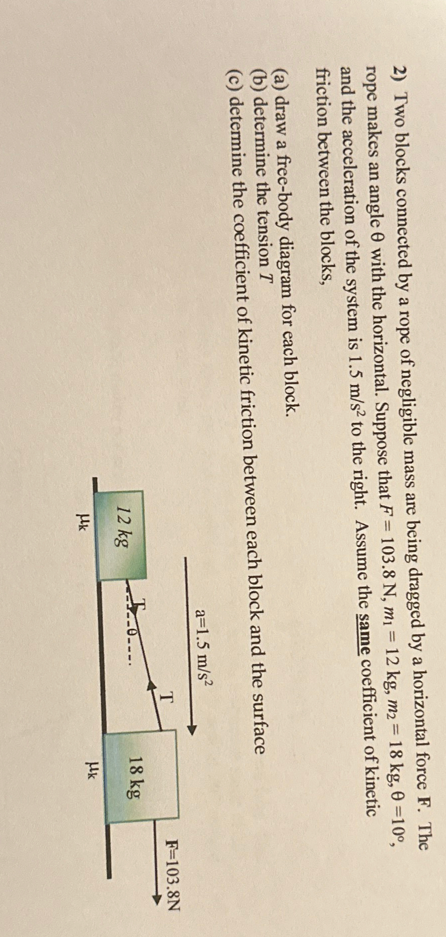Solved Two blocks connected by a rope of negligible mass are | Chegg.com