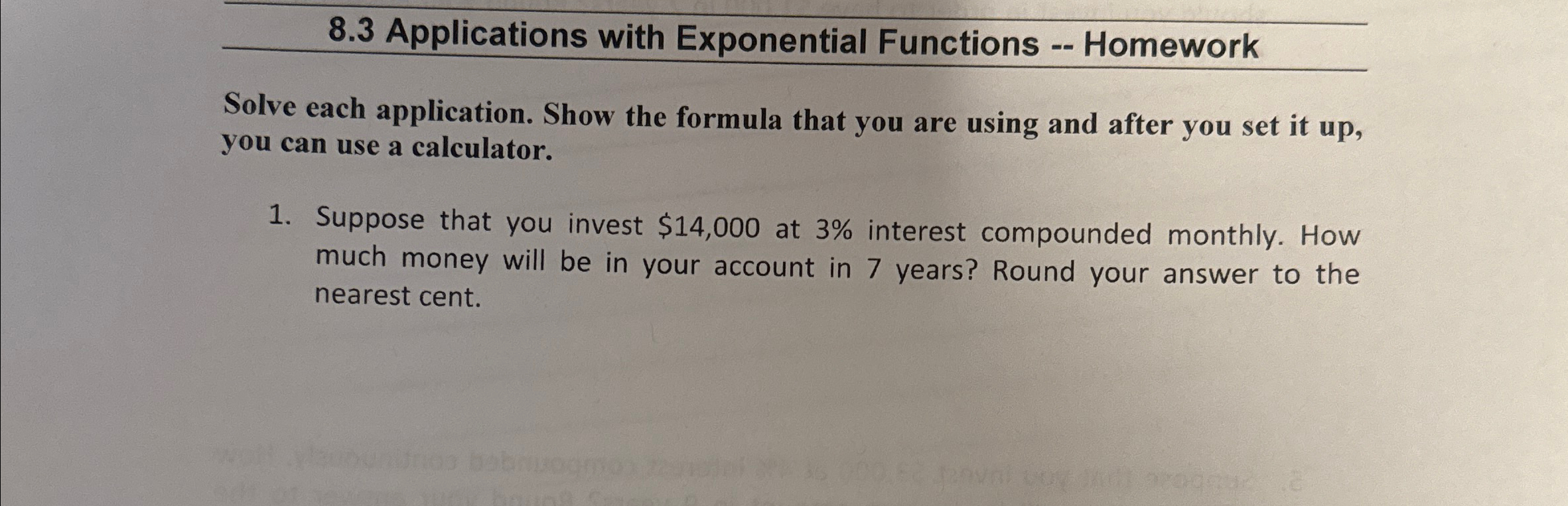 Solved 8.3 ﻿Applications with Exponential Functions -- | Chegg.com