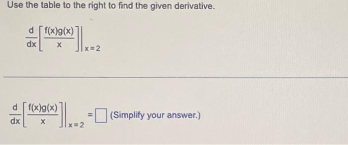 Solved Use the table to the right to find the given | Chegg.com