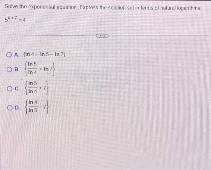 Solved Solve the exponential equation. Express the solution | Chegg.com