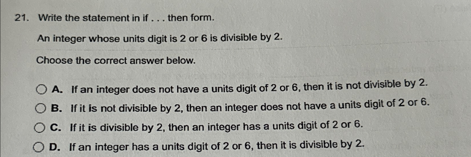 Solved Write the statement in if . . . ﻿then form.An integer | Chegg.com