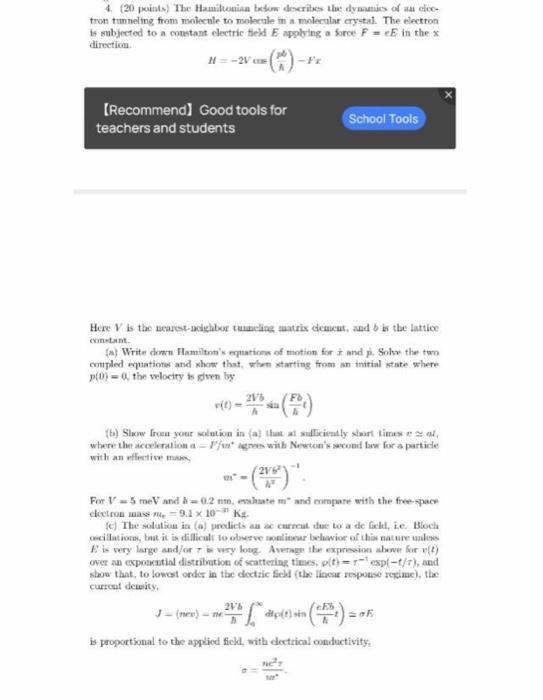 Solved 4. (20 points) The Hanilionian totom doreribes the | Chegg.com