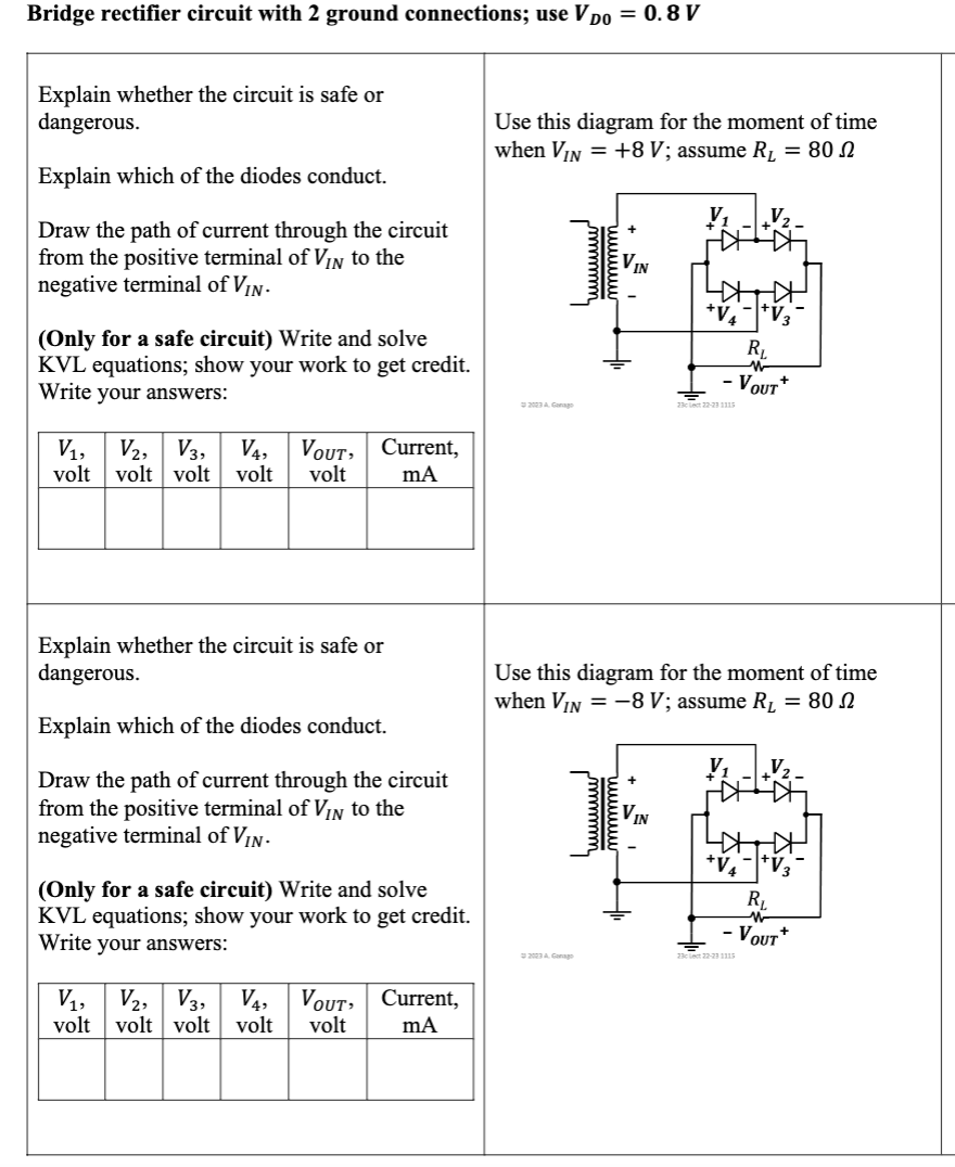 Bridge rectifier circuit with 2 ﻿ground connections; | Chegg.com