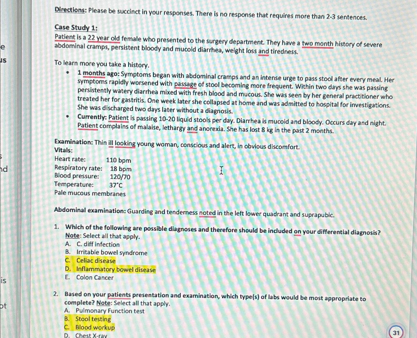 Directions: Please be succinct in your responses. | Chegg.com