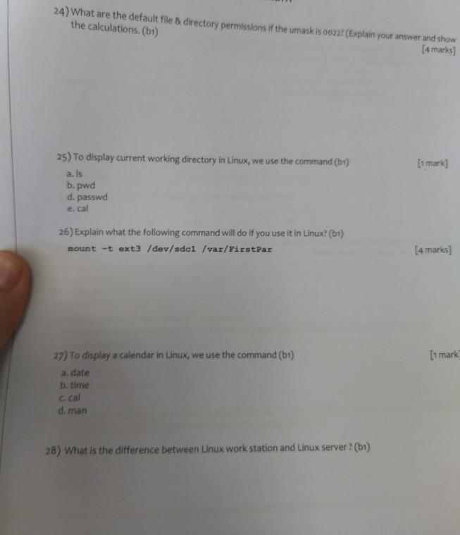 Solved 24) What are the default file & directory permissions | Chegg.com