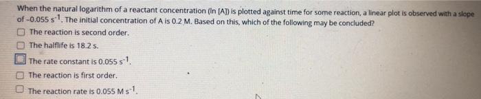 Solved When the natural logarithm of a reactant | Chegg.com