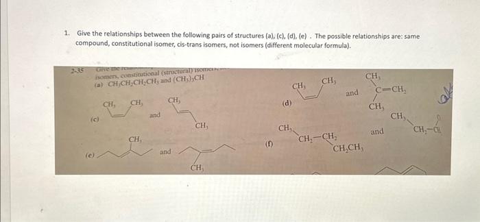 Solved 1. Give the relationships between the following pairs | Chegg.com