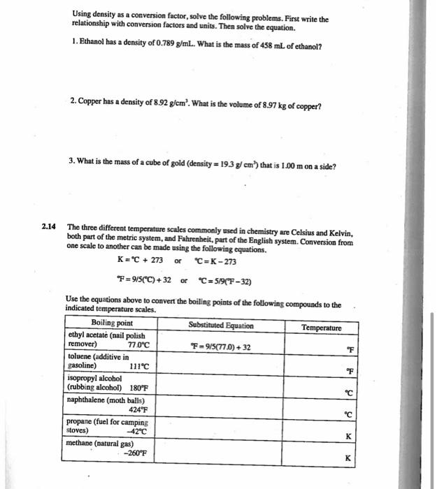 Solved Using density as a conversion factor, solve the | Chegg.com
