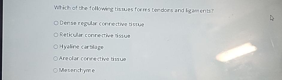 Solved Which of the following tissues forms tendons and | Chegg.com