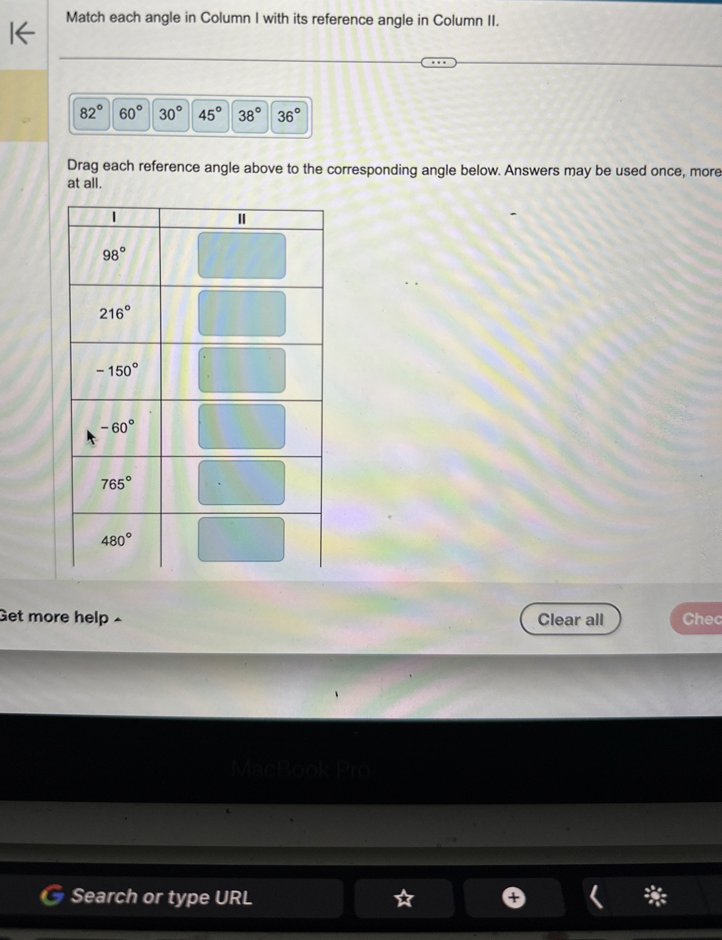 Solved Match each angle in Column I with its reference angle | Chegg.com