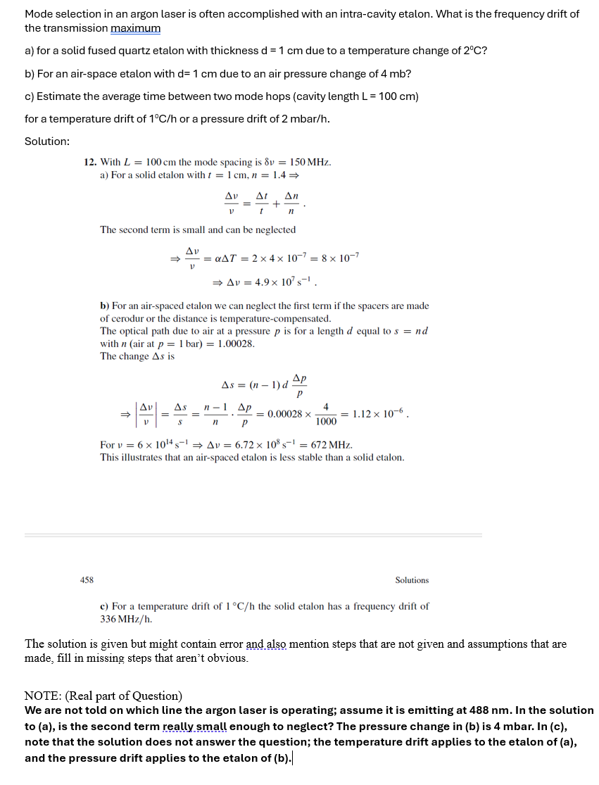 Solved Mode selection in an argon laser is often | Chegg.com