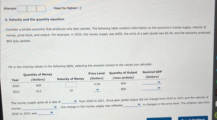 Solved 4. Velocity and the quantity equation Consider a | Chegg.com