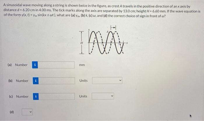 Solved A sinusoidal wave moving along a string is shown | Chegg.com