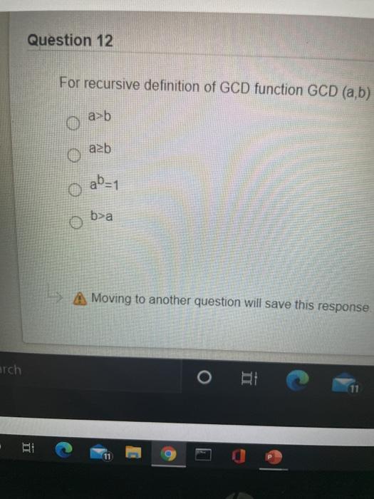 Solved Question 12 For recursive definition of GCD function | Chegg.com