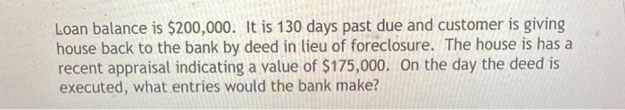 Solved Loan balance is $200,000. It is 130 days past due and | Chegg.com