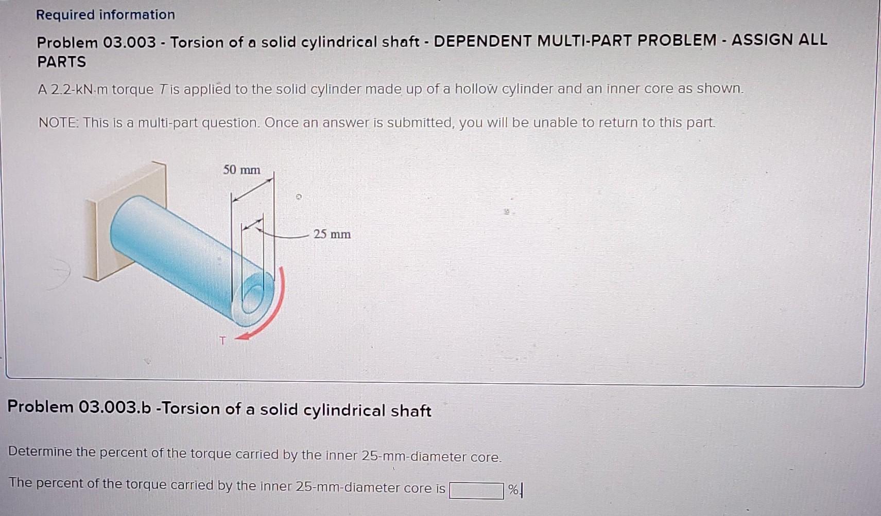 Solved Required information Problem 03.003 - Torsion of a | Chegg.com